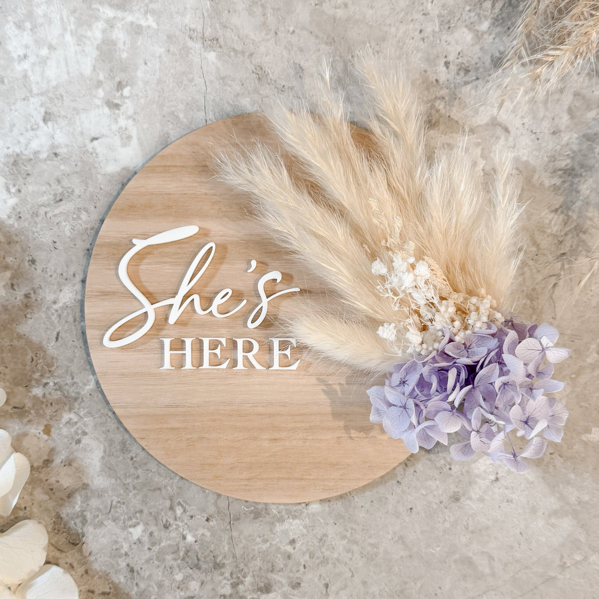 He's here / She's here dried floral announcement plaque - dried floral ...